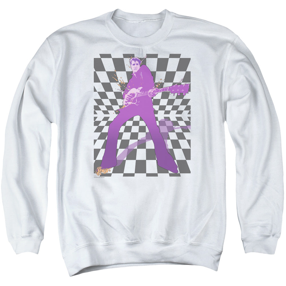 Elvis Presley Sweatshirt Checkered Portrait White Pullover
