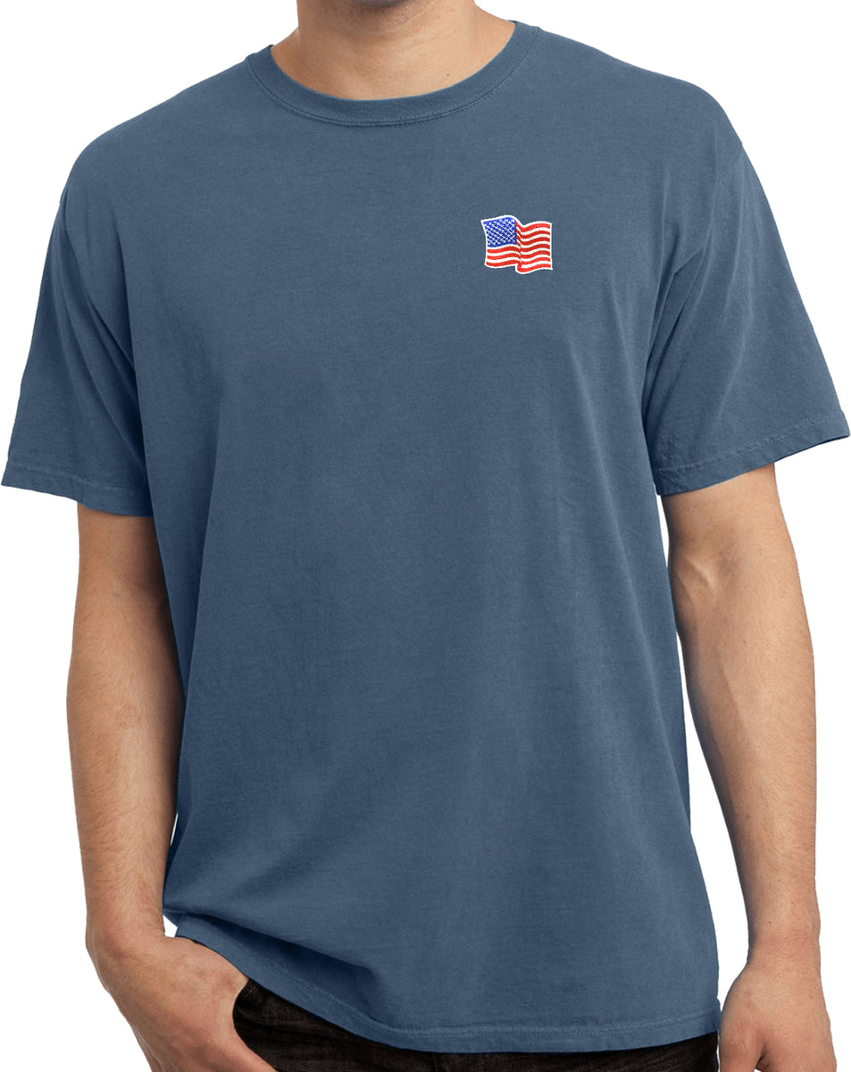 USA Patriotic T-shirt Waving Flag Patch Pocket Print Vintage Tee